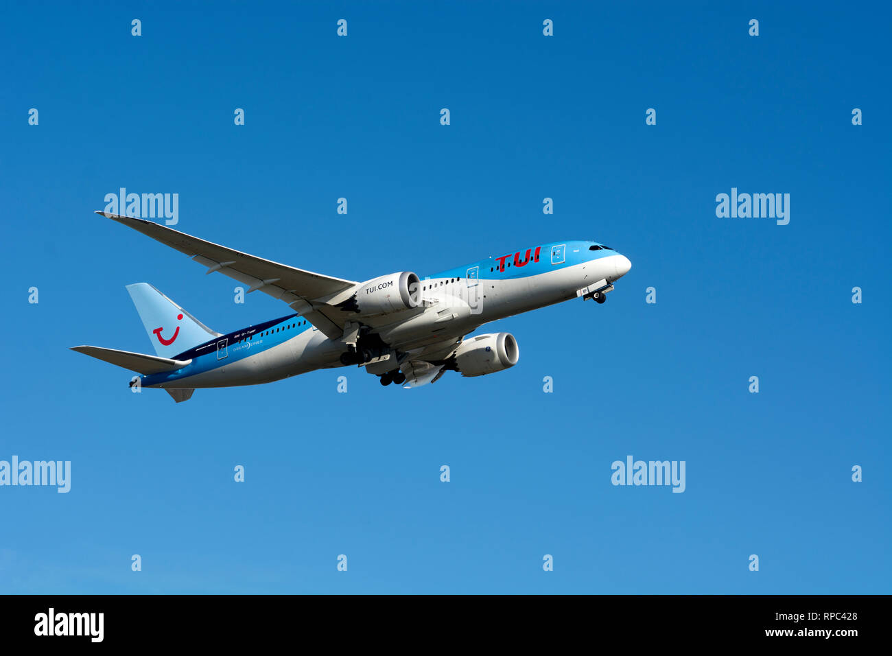 Tui Boeing 787-8 Dreamliner taking off at Birmingham Airport, UK (G ...