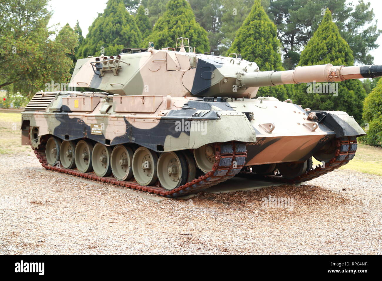 Tank memorial featuring a Leopard AS1 in Echunga, South Australia Stock ...