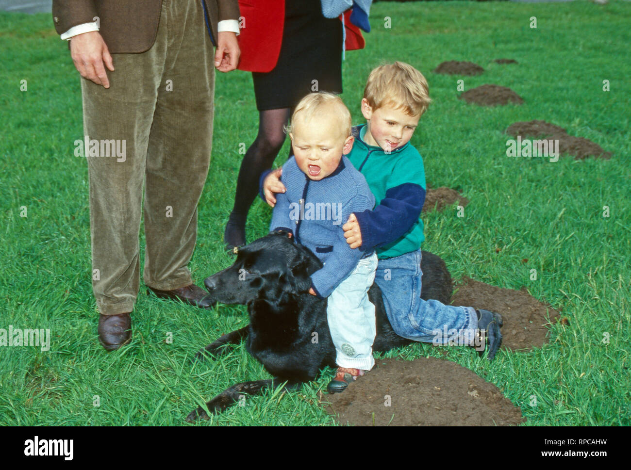 Der Nachwuchs von Rudolph Prinz von Croy spielt mit dem Hund in Dülmen ...