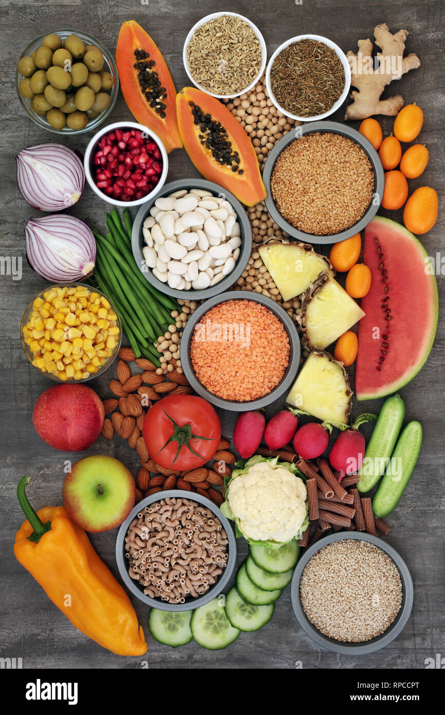 Alkaline superfood concept for ph balance with fresh fruit, vegetables ...