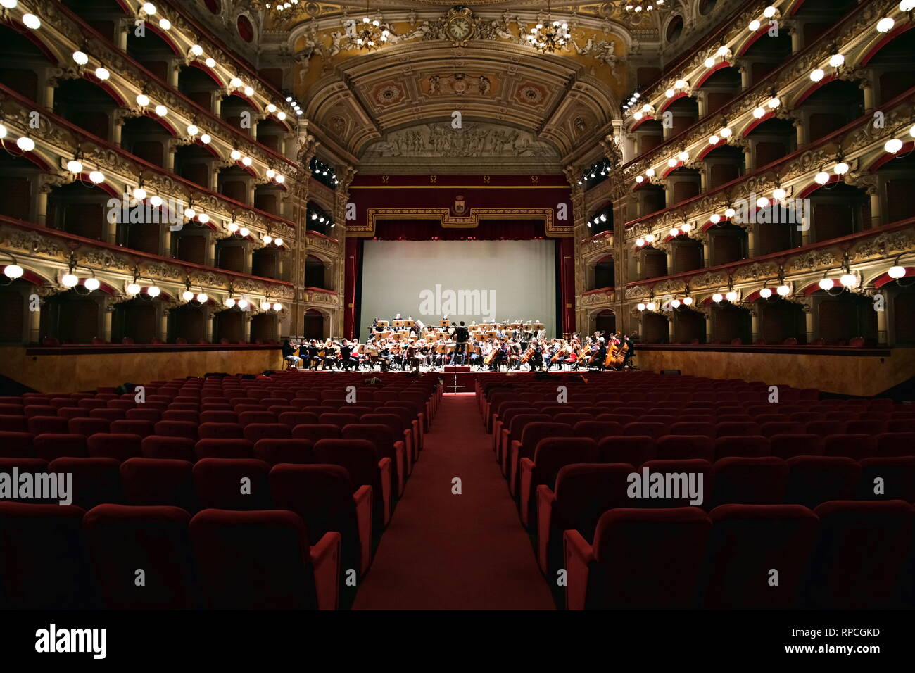 interior view of the stage of the Teatro Massimo dedicated to Vincenzo ...