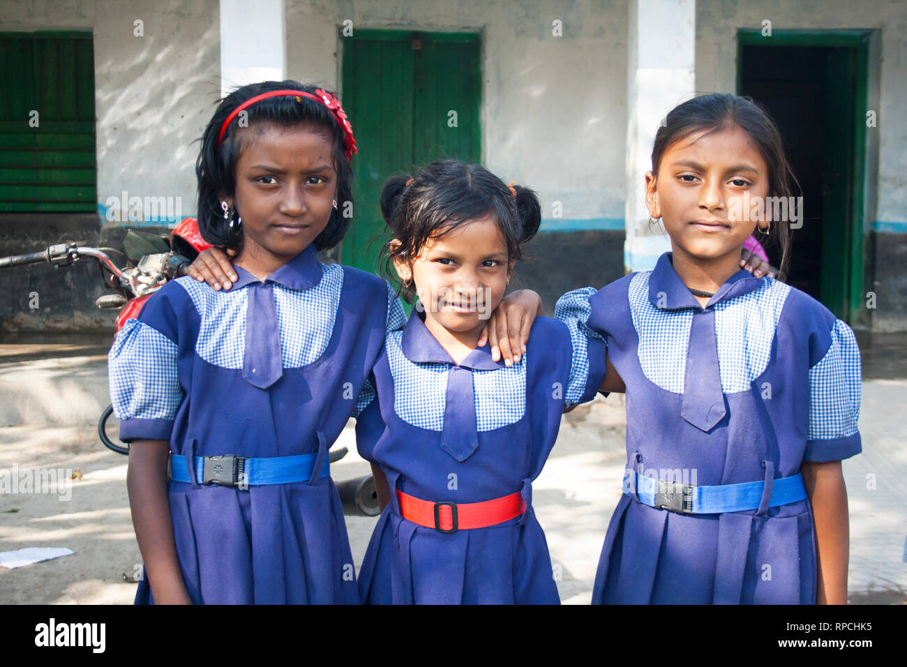 3 Indian Rural Students Standing Together in School, Keshab pur village ...