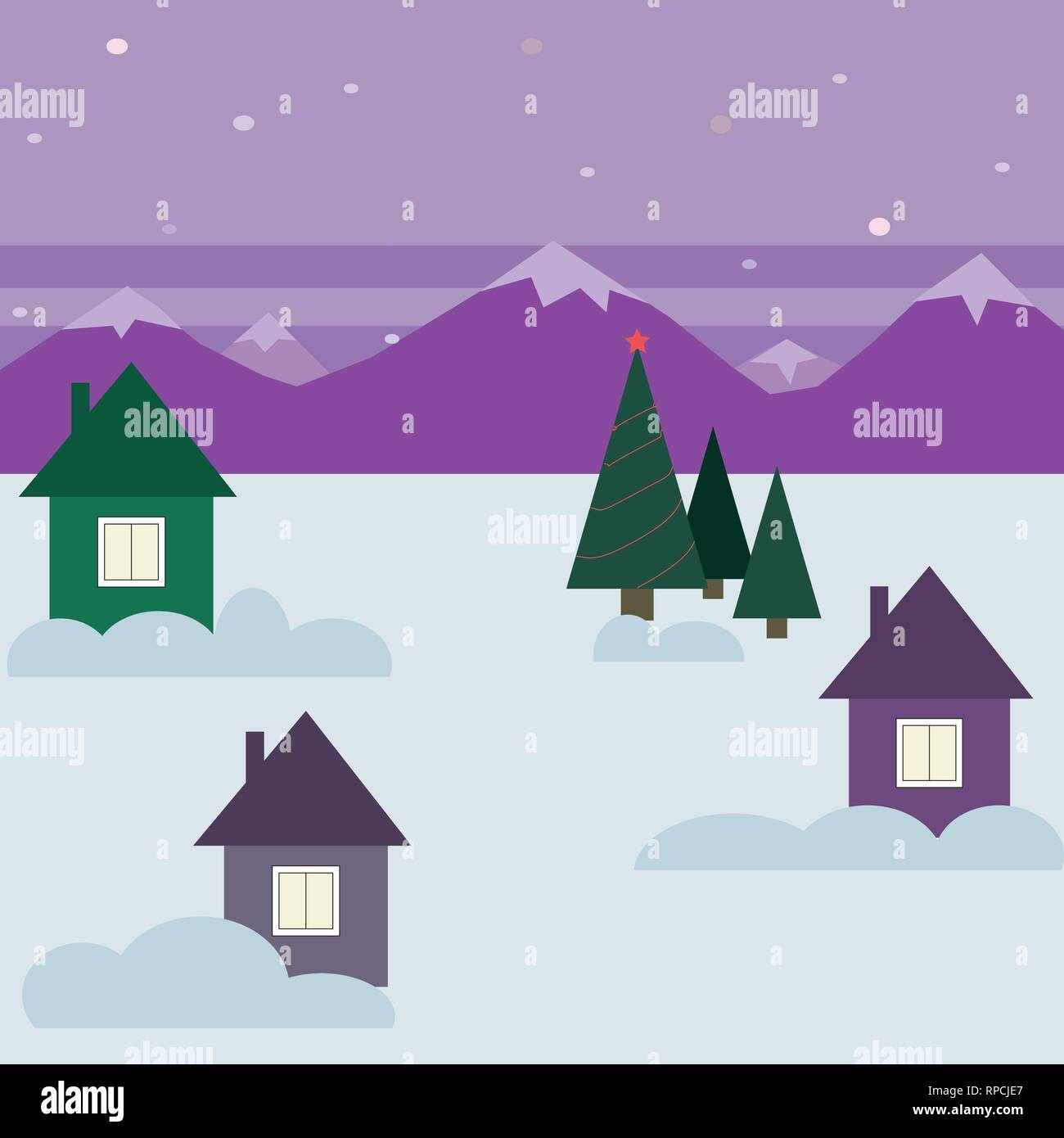 vector illustration with winter house in the snow and trees Stock ...