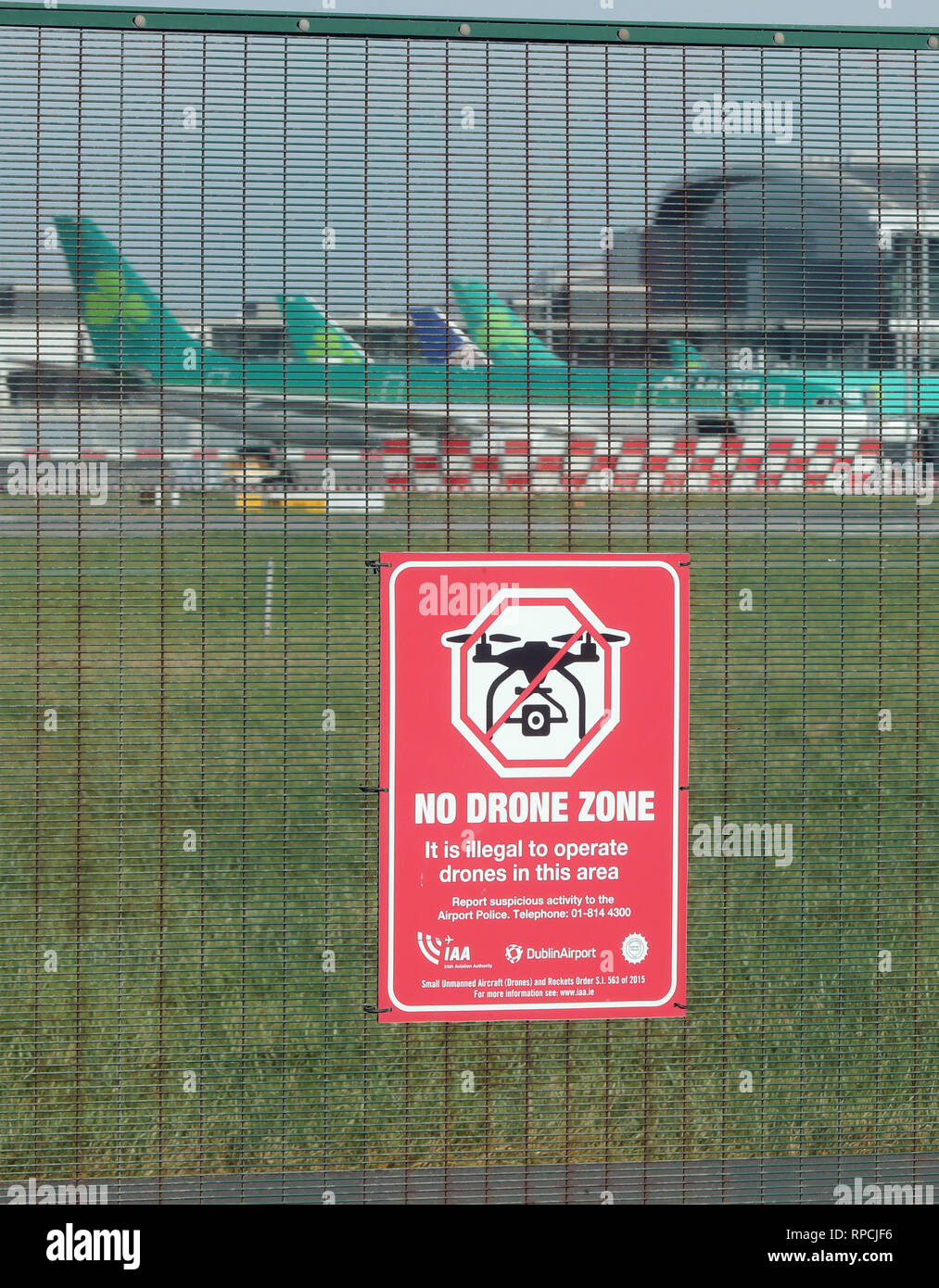 A sign warning of drone uses after a confirmed drone sighting forced ...