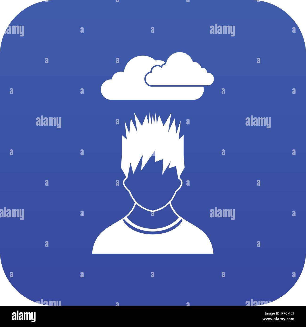 Depressed man with dark cloud over his head icon digital blue Stock ...