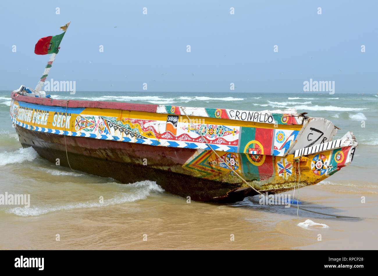 Pirogues used in the Sardinella fishery in the beach of Kayar, Senegal ...