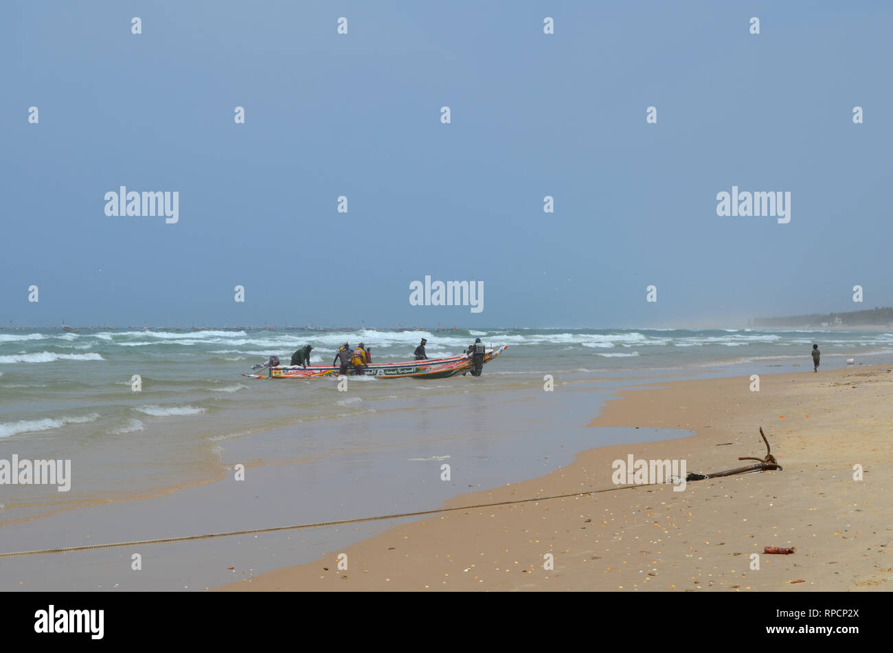 Pirogues used in the Sardinella fishery in the beach of Kayar, Senegal ...