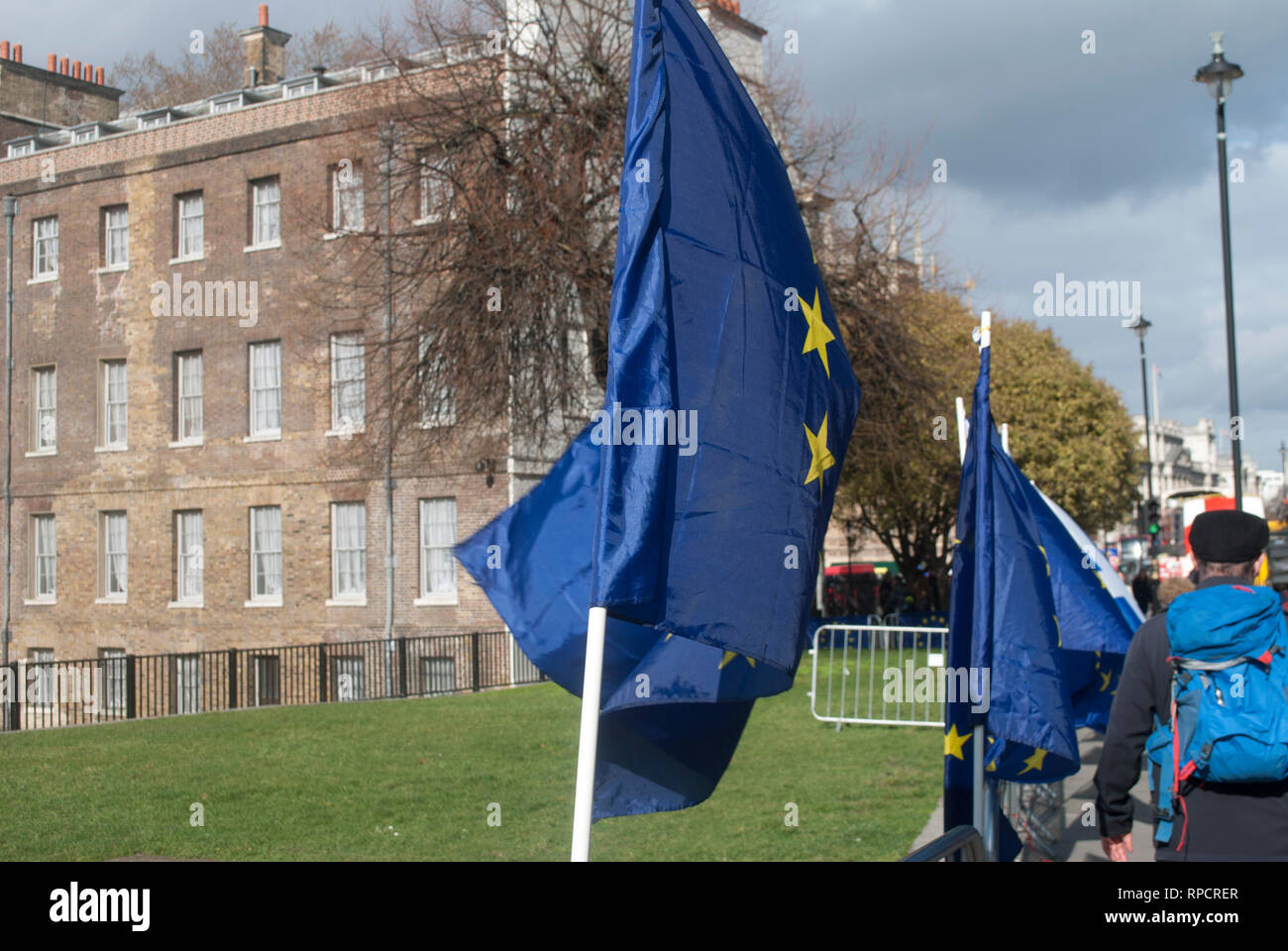 European flags near the Houses of Parliament, Westminster Stock Photo ...