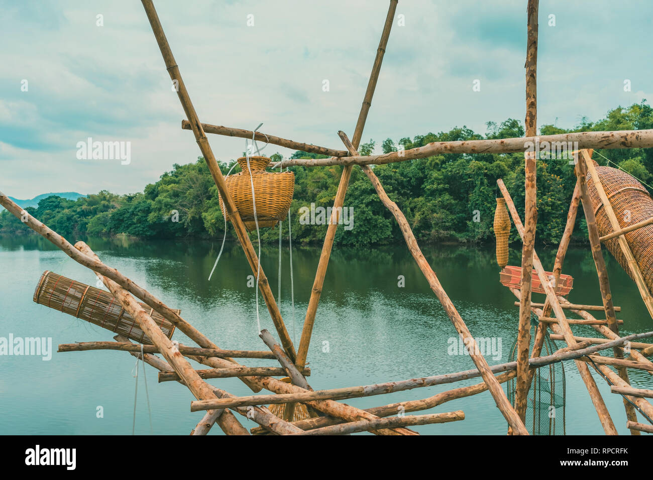 Ancient bamboo fish trap equipment of countryside, Thailand Stock Photo ...