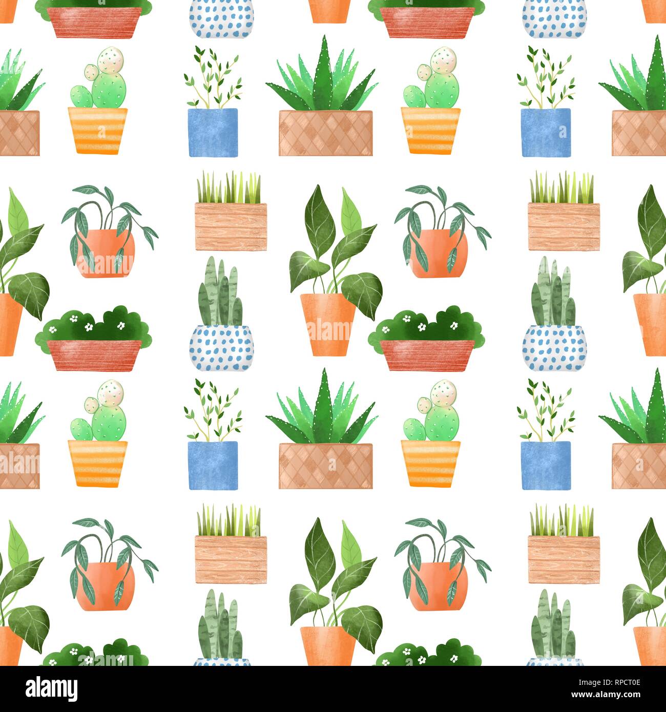 Potted plants. Cartoon seamless pattern Stock Photo - Alamy