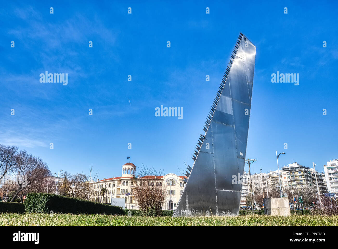 Thessaloniki, Greece - February 14, 2019: The sculpture "saw" by Andrei ...