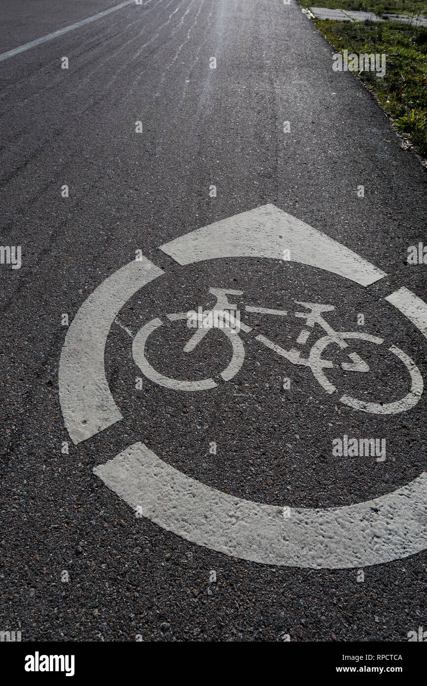 Bicycle road sign painted on the pavement. Bicycle lane,Bicycle sign on ...