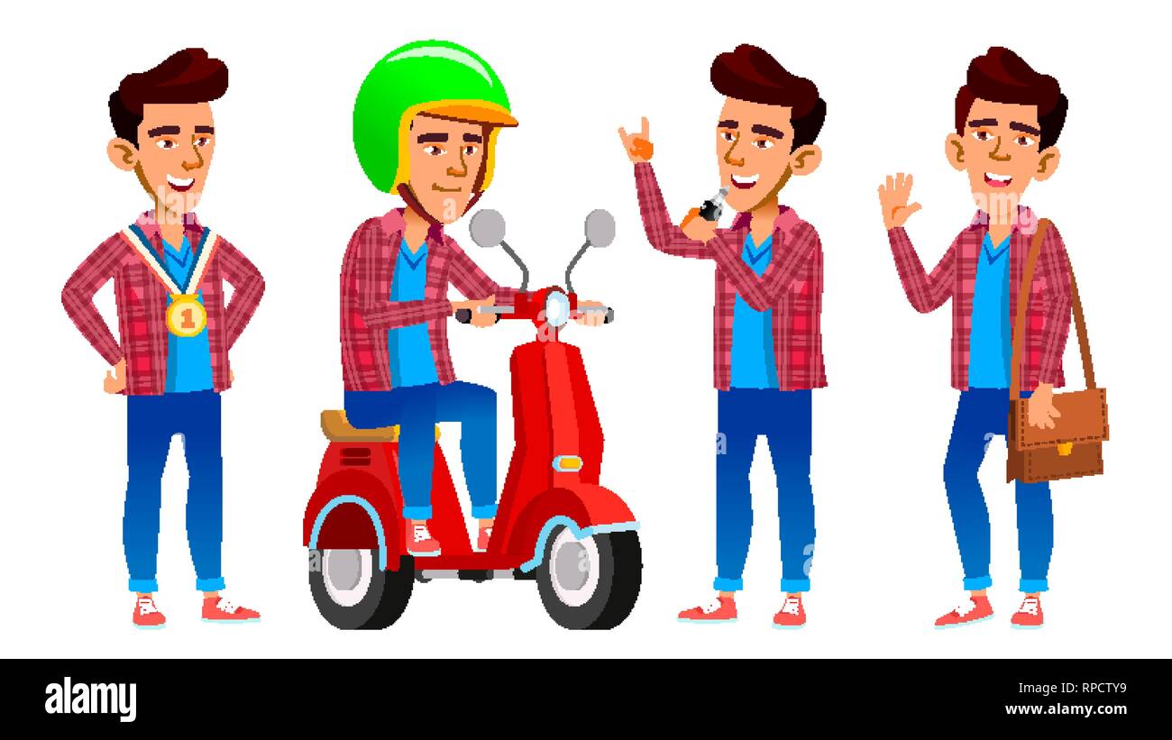 Asian Boy Delivery Service Vector. High School Child. Positive. For ...