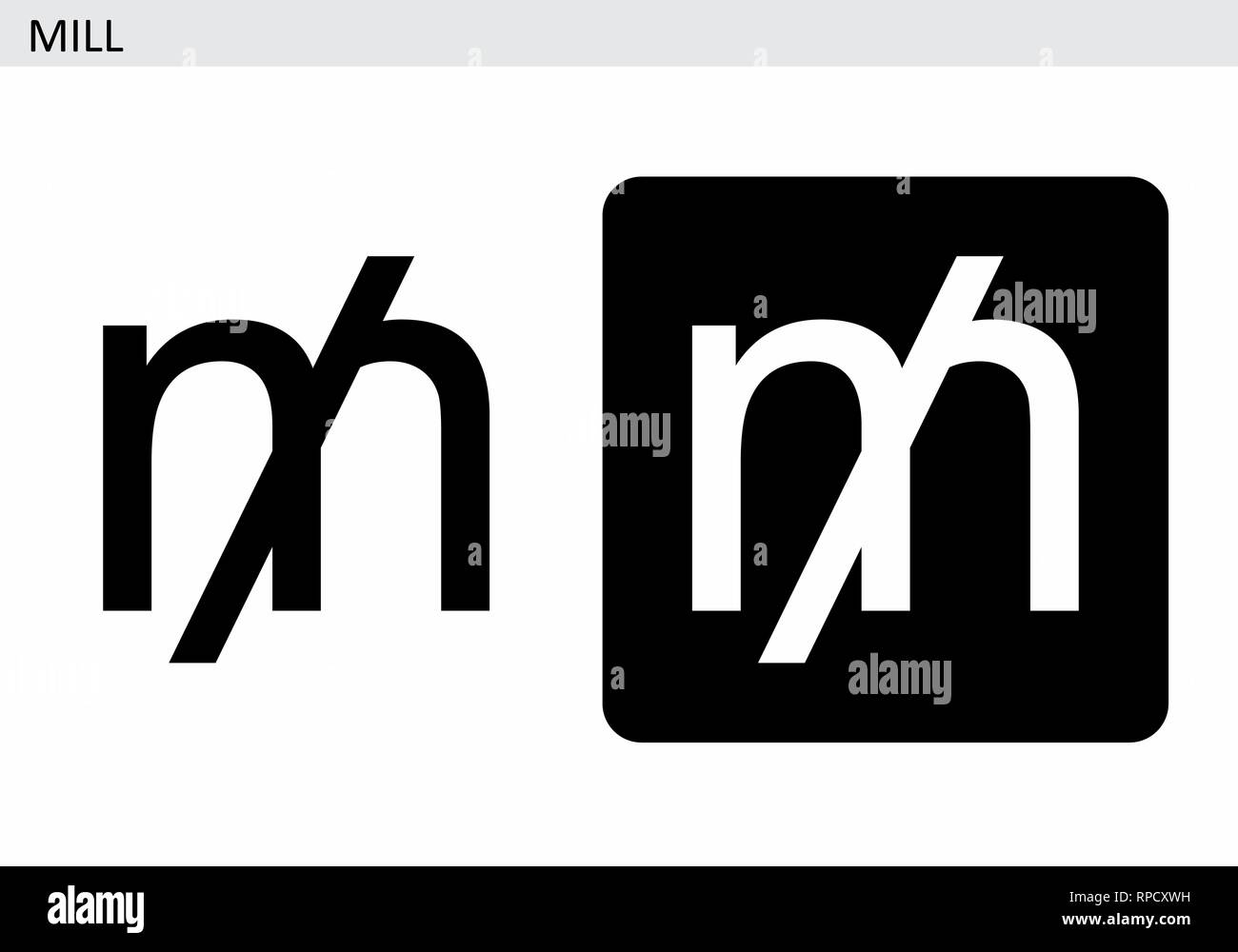 Black and white illustrations of the Mill currency symbol Stock Vector ...