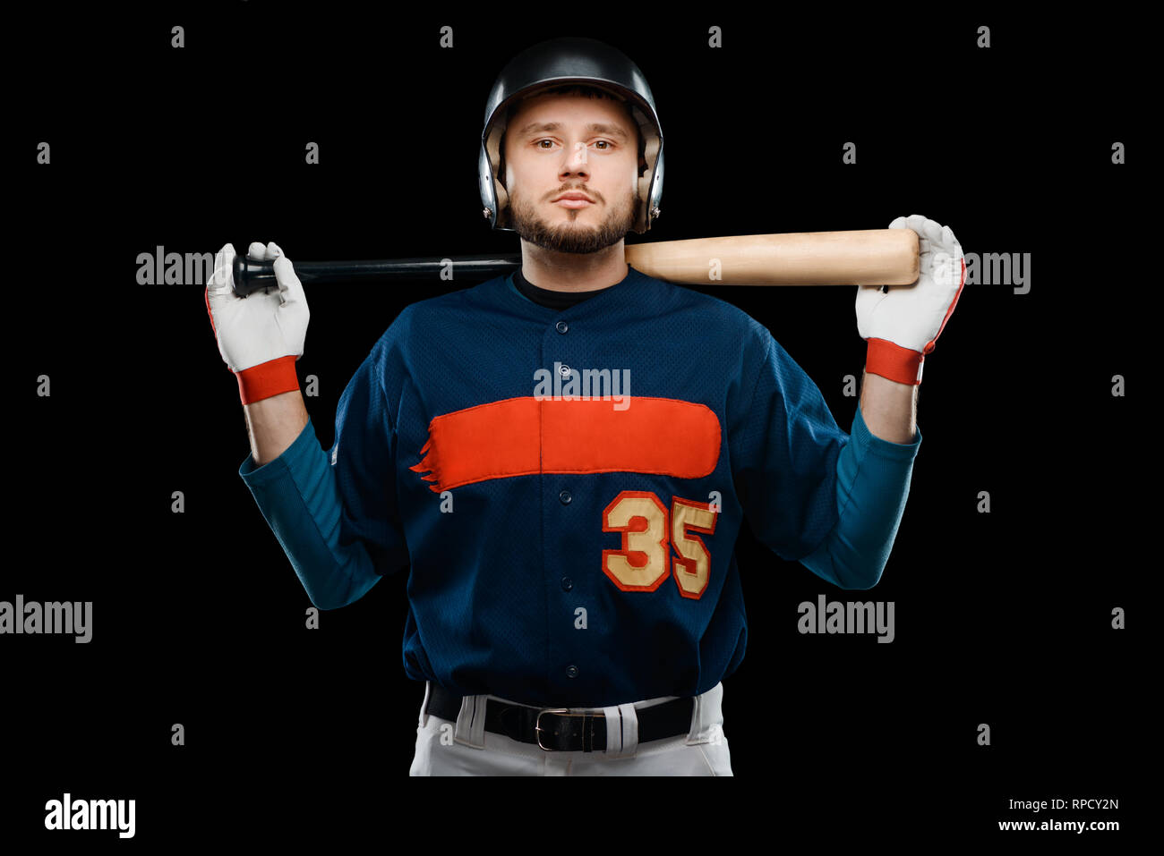 Professional baseball player on black Stock Photo - Alamy
