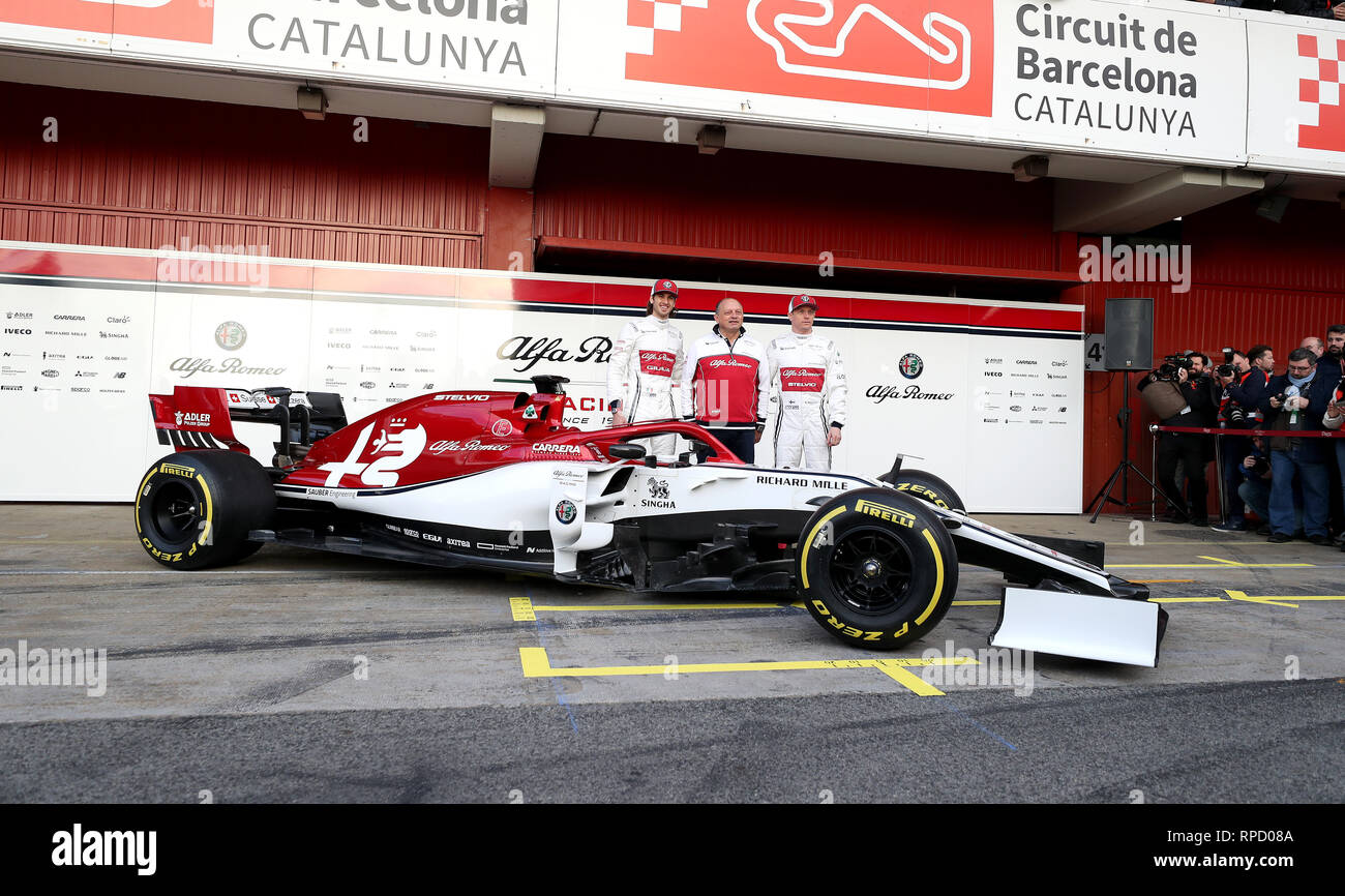 Alfa Romeo's Antonio Giovinazzi, team principal Frederic Vasseur ...