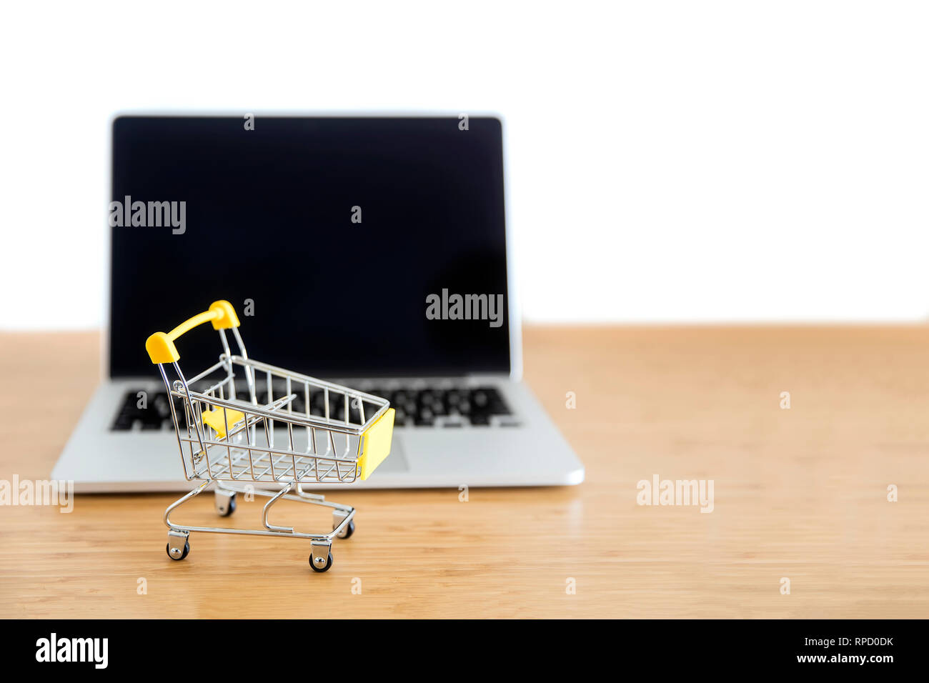 Shopping cart with laptop computer for online shopping and delivery ...