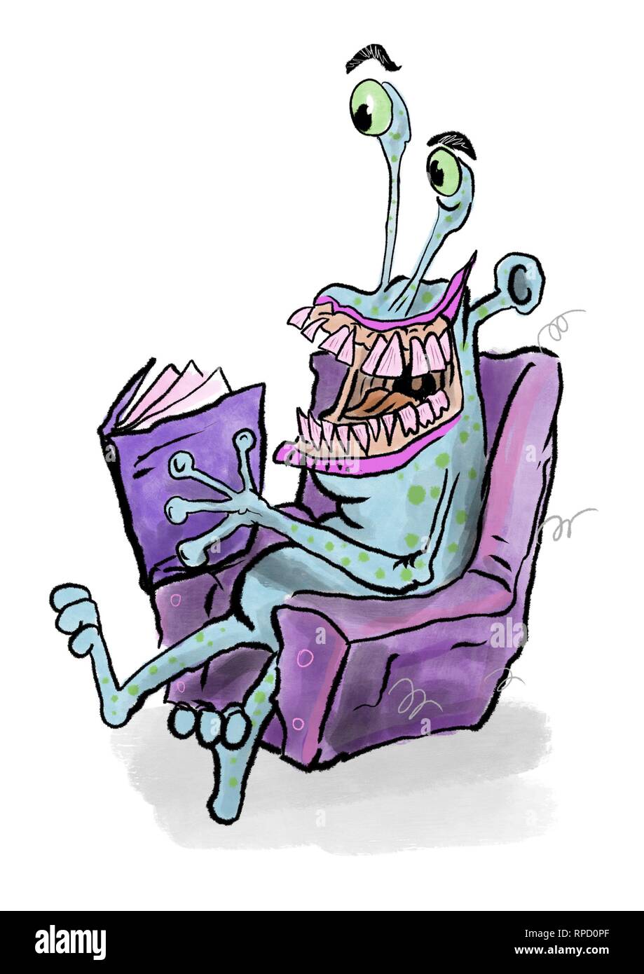 A monster reading a book illustration Stock Photo - Alamy