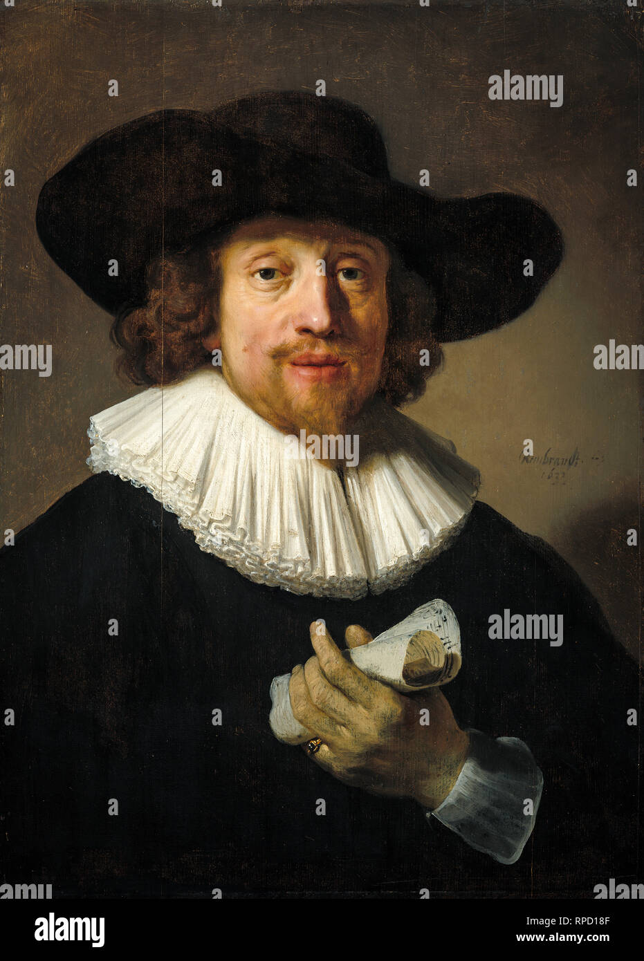 Rembrandt, Man with a Sheet of Music, 1633, portrait painting Stock ...