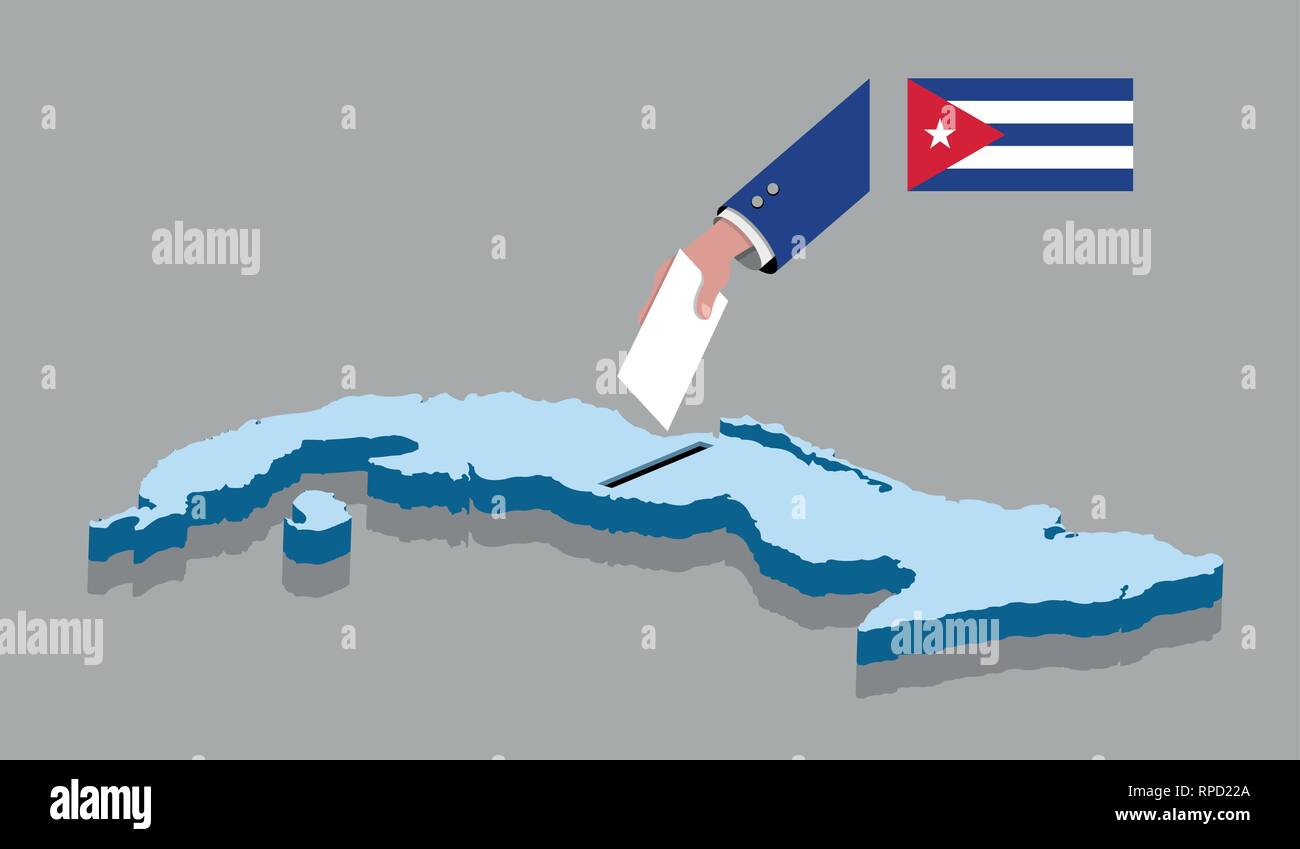Vote for Cuban election over a Cuba map. All the objects, shadows and ...