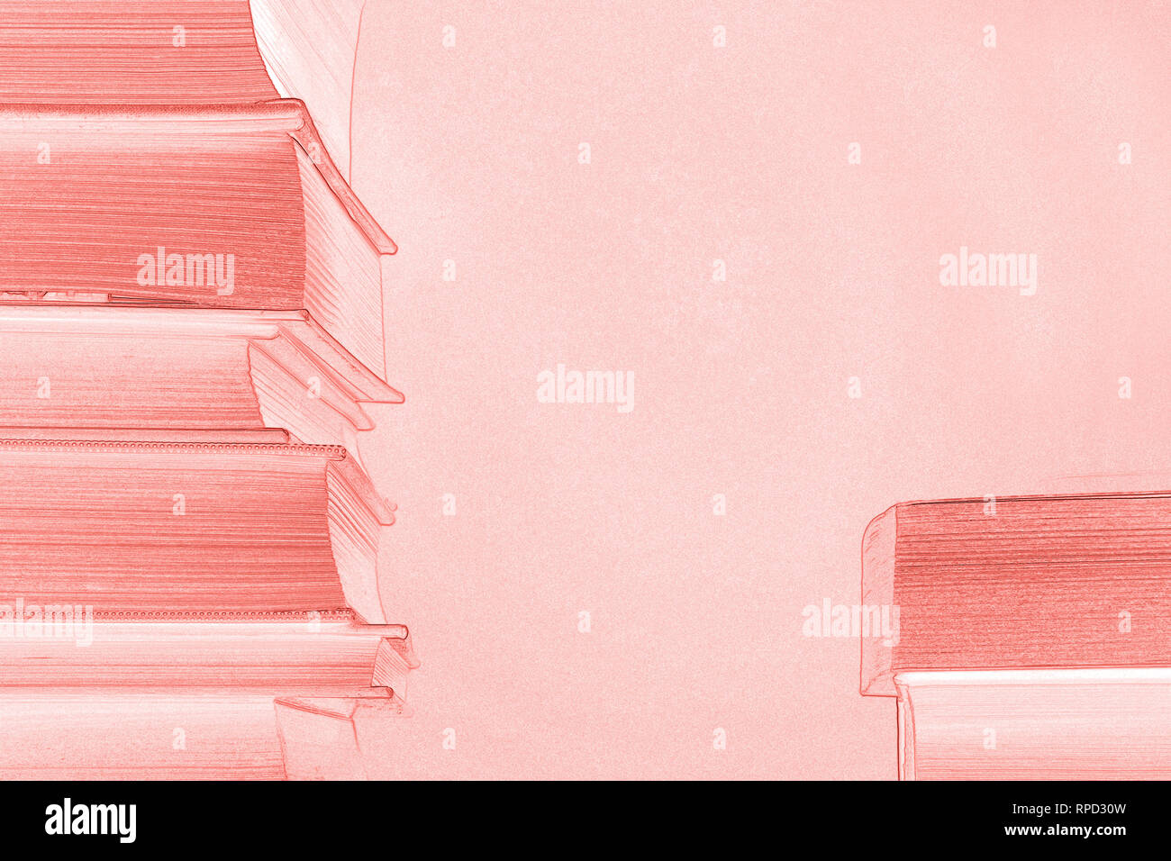 Graphic education concept. Stack of books in coral color. Space for ...
