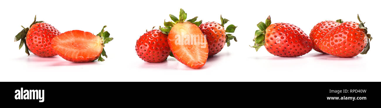 Strawberry berries collage isolated on white background. Copy space ...