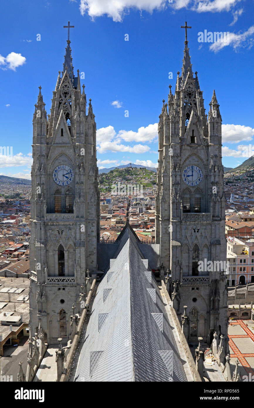 View of the old town of Quito from the Condor tower of the Basilica ...