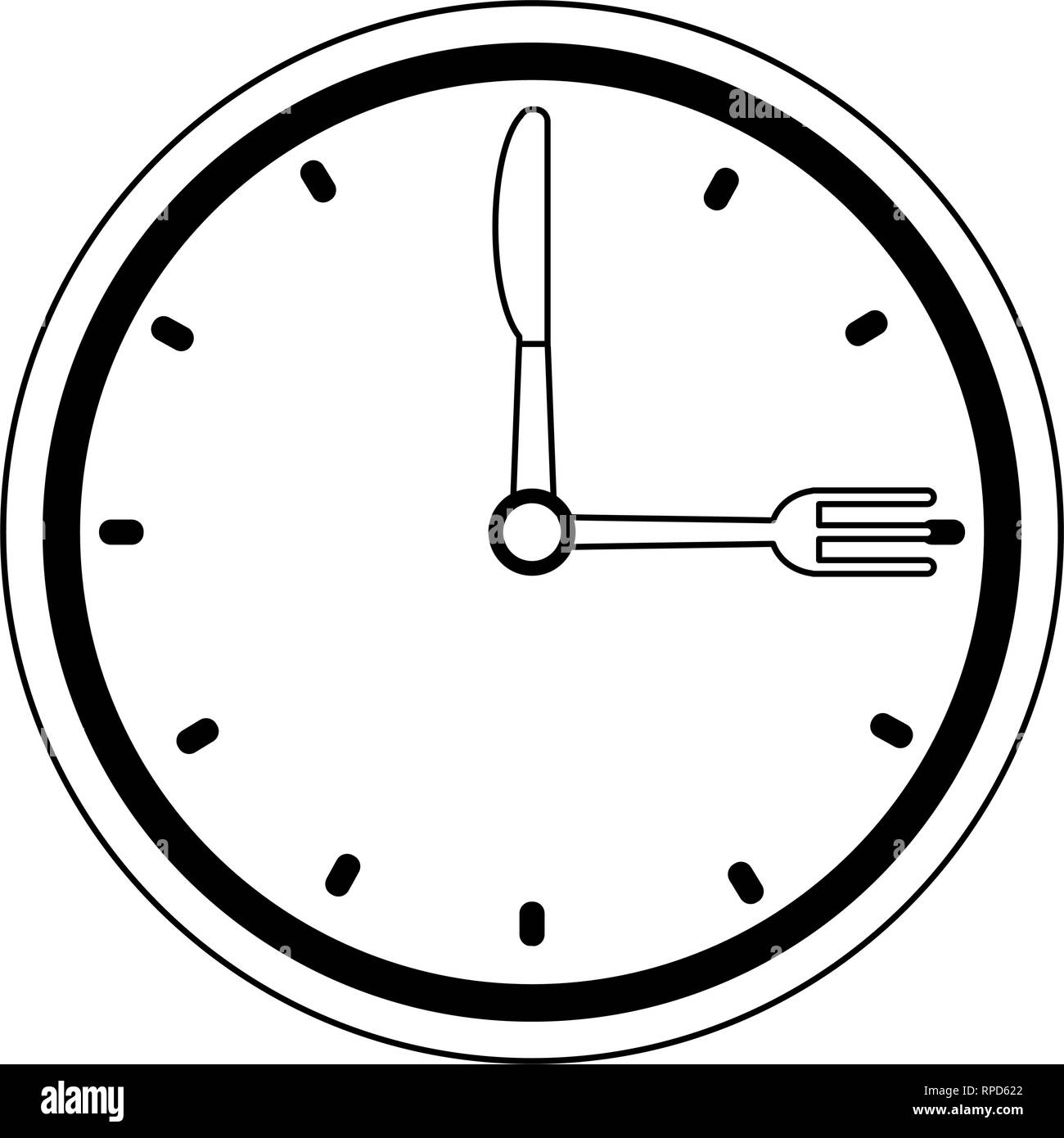 restaurant clock watch with cutlery black and white Stock Vector Image ...