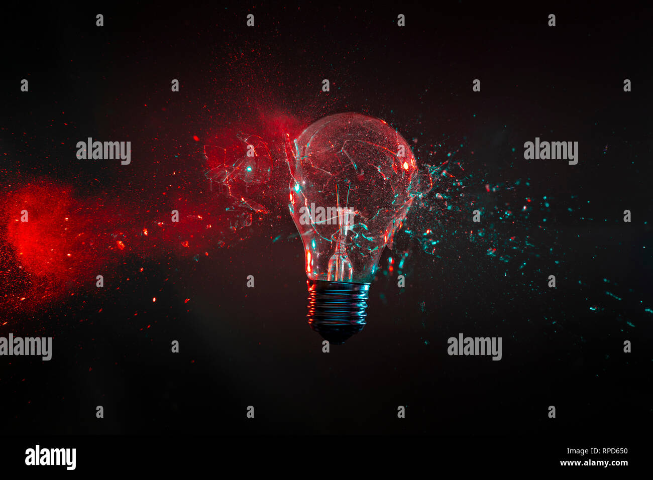 high speed image of bulb glass explode background Stock Photo - Alamy