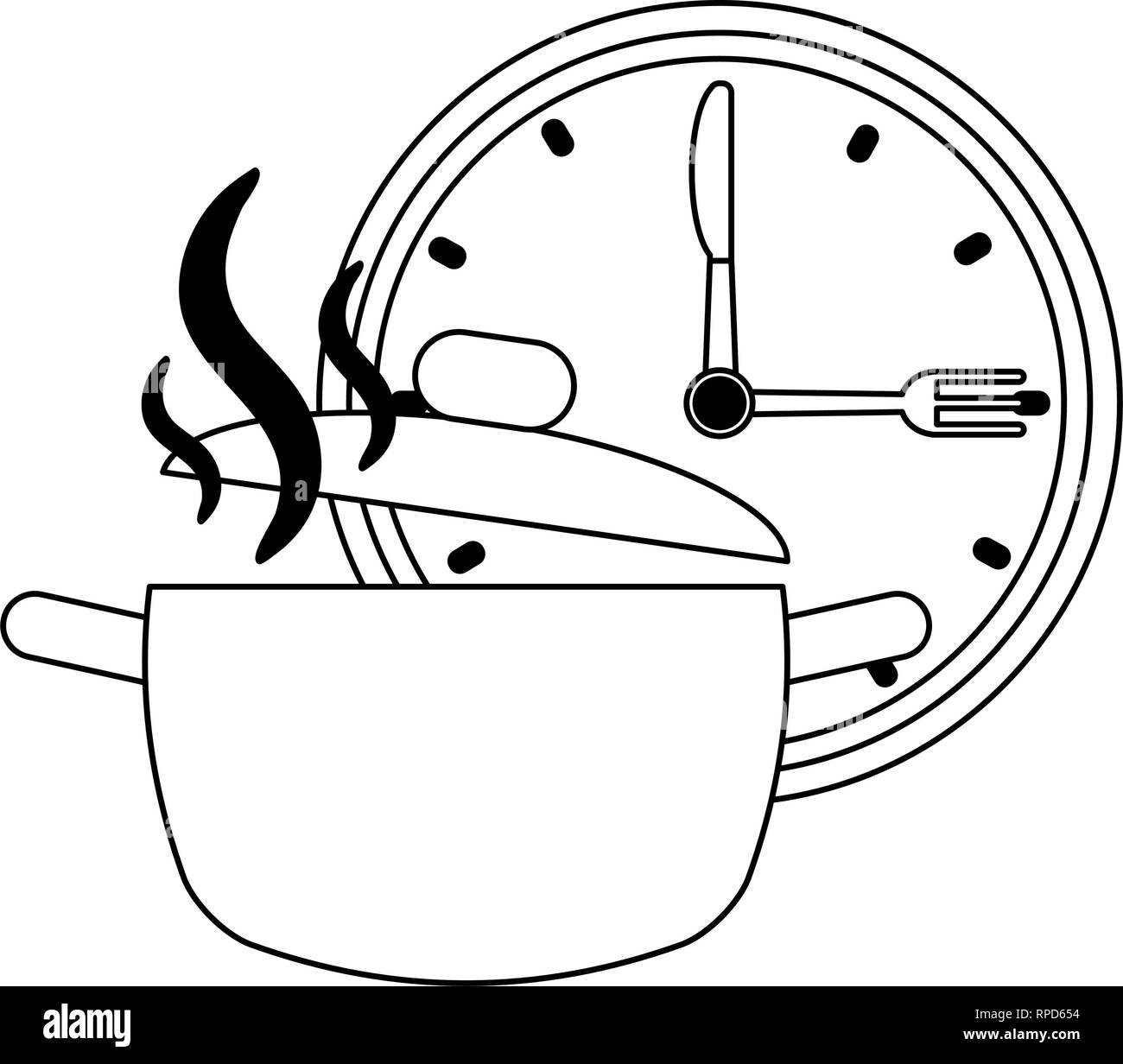 Kitchen pot open with aroma and time black and white Stock Vector Image ...
