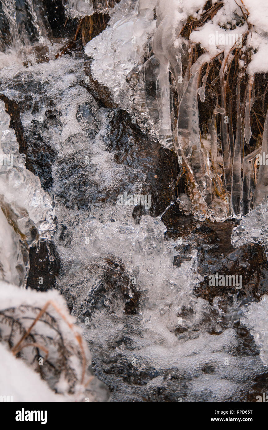 frozen little water stream in winter landscape Stock Photo - Alamy