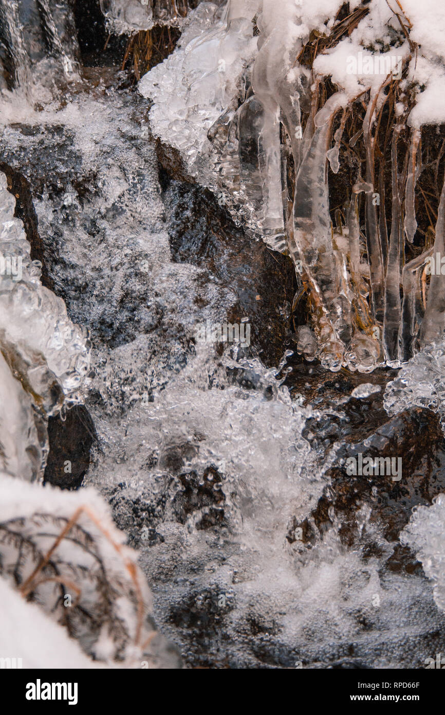 frozen little water stream in winter landscape Stock Photo - Alamy
