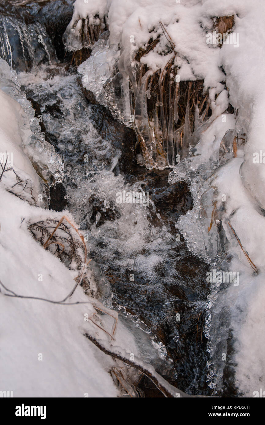 frozen little water stream in winter landscape Stock Photo - Alamy