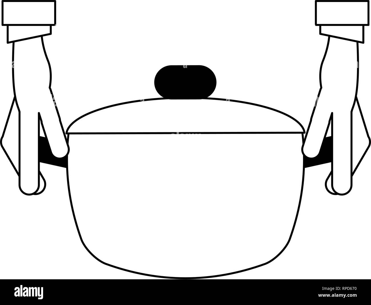 hand with kitchen pot black and white Stock Vector Image & Art - Alamy