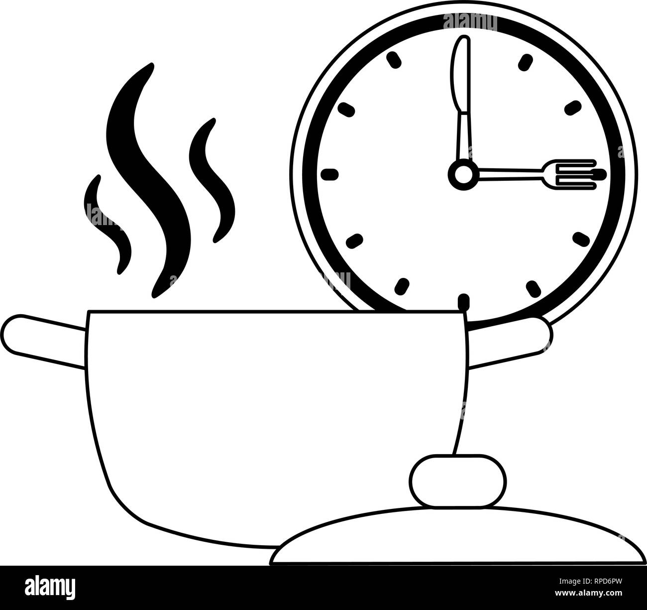 Kitchen pot open with aroma and time black and white Stock Vector Image ...