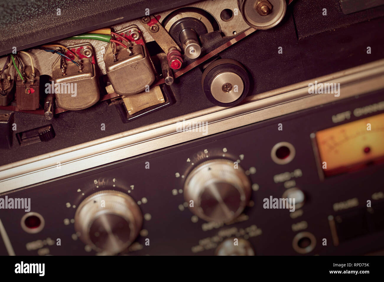 Horizontal of tape record heads and controls on a reel to reel Stock ...