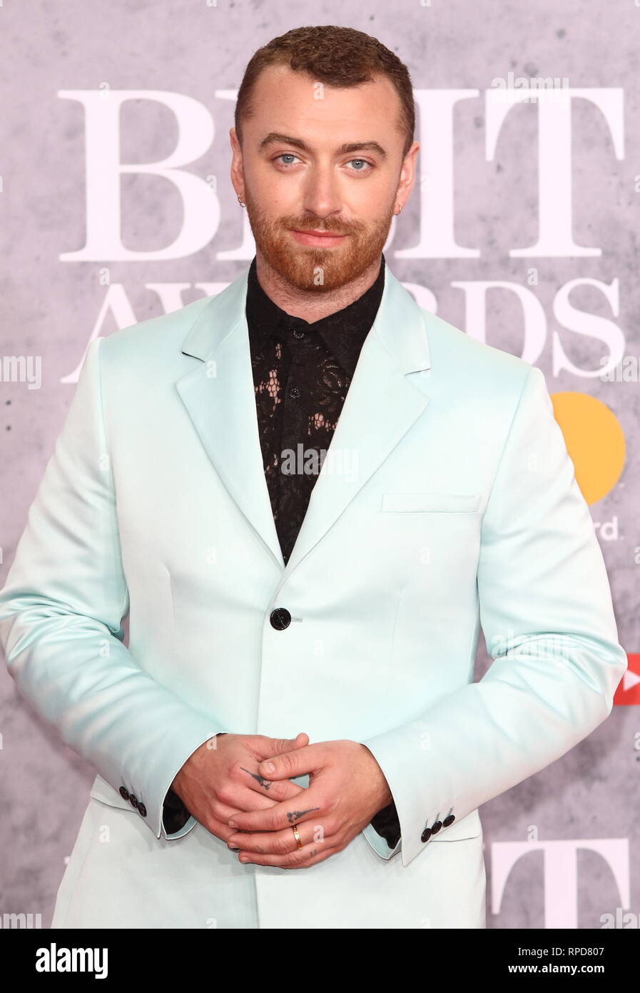 Sam Smith seen on the red carpet during The BRIT Awards 2019 at The O2 ...