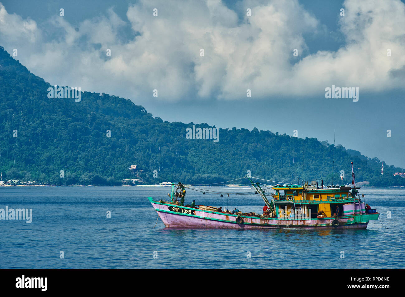 fishing boat in the harbor of ABC beach on Tioman island, Malaysia ...
