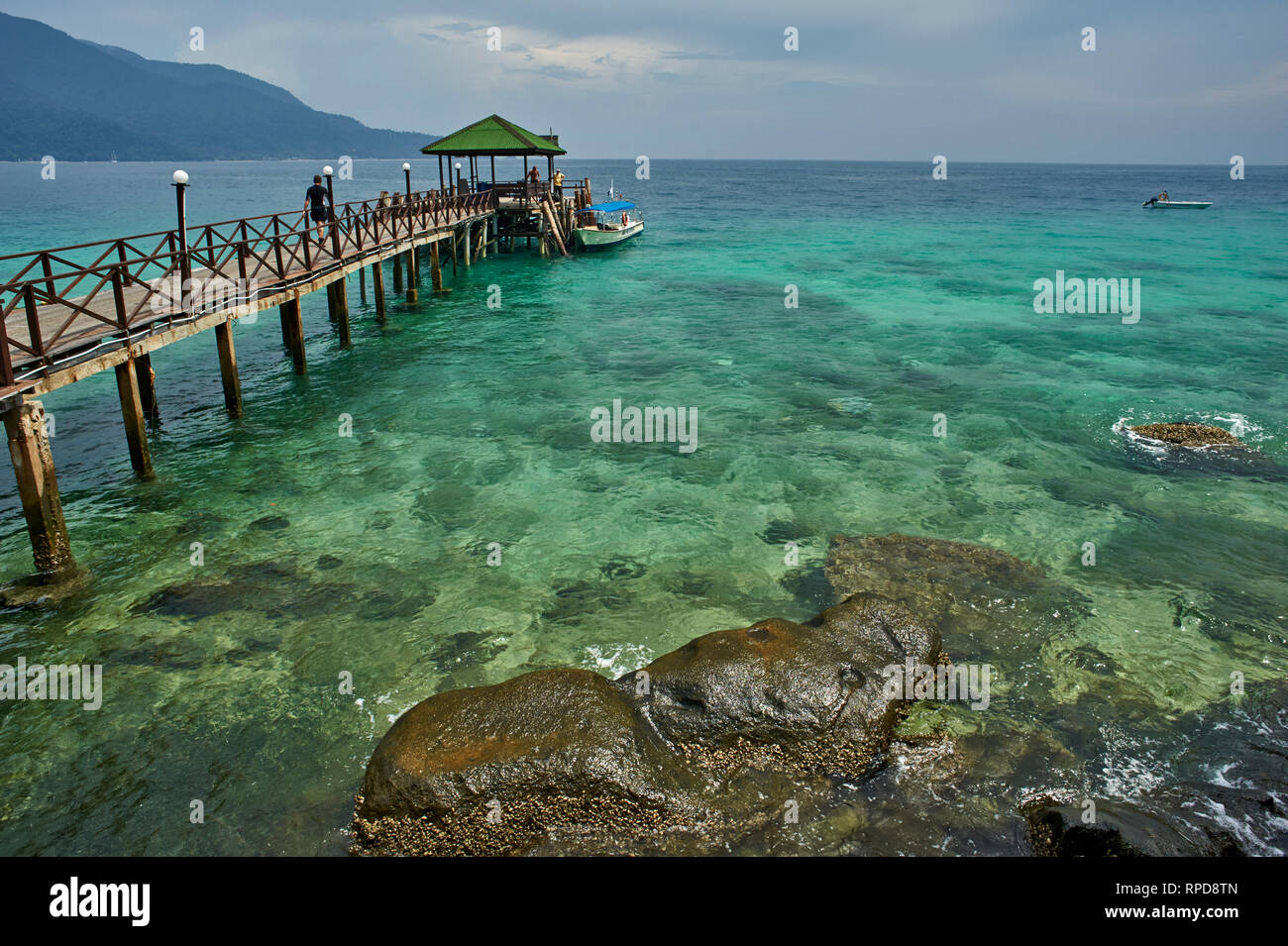 jetty of the Panuba Inn Resort in Tioman island, Malaysia Stock Photo ...