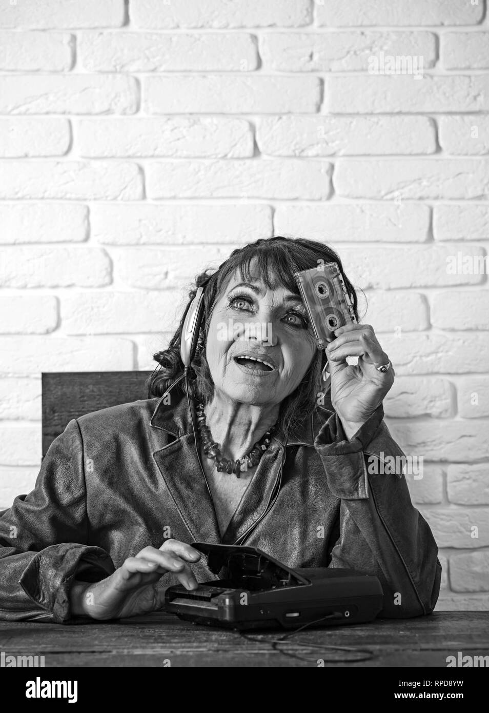 Vintage portable cassette player Black and White Stock Photos & Images ...