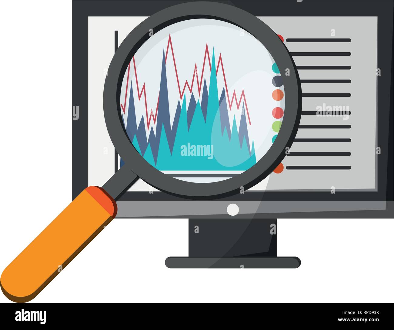 statistics on computer screen with magnifying glass Stock Vector Image ...