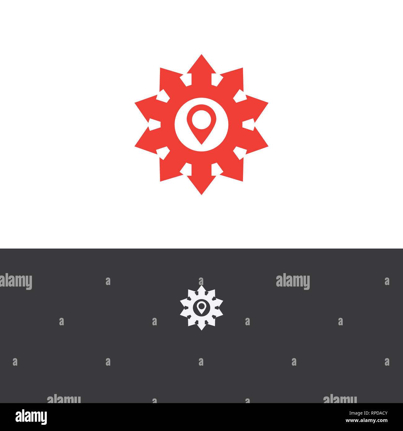 vector illustration logo design with arrow and location icon Stock ...