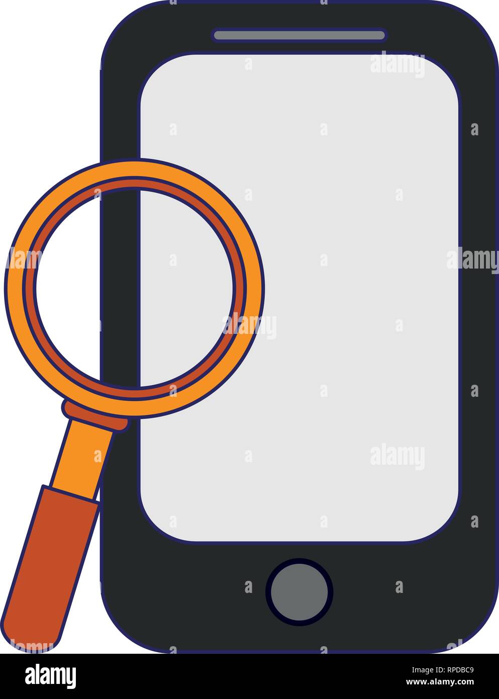Smartphone and magnifying glass symbol blue lines Stock Vector Image ...