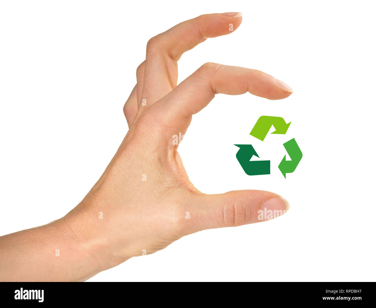 Woman Hand with recycling Symbol - White Background Stock Photo - Alamy