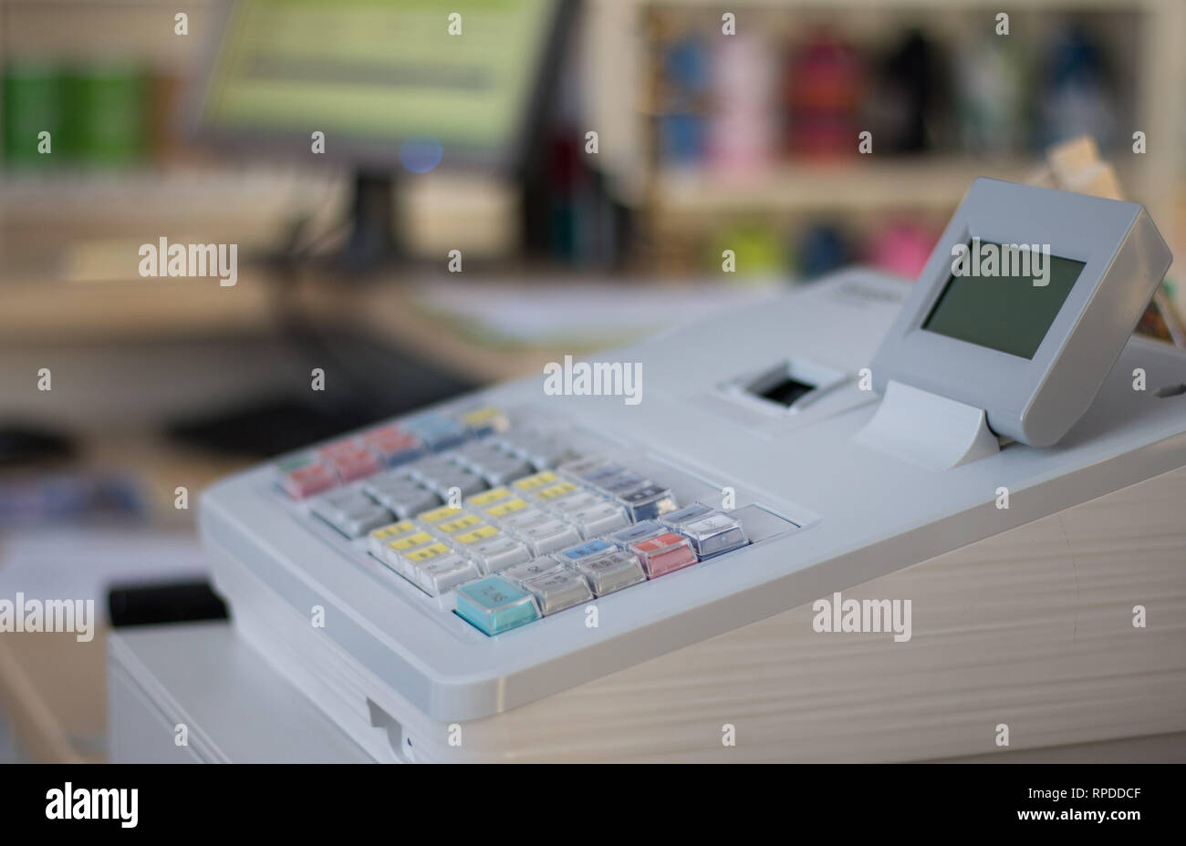 Cash register in a shop: Customer is paying purchase Stock Photo - Alamy