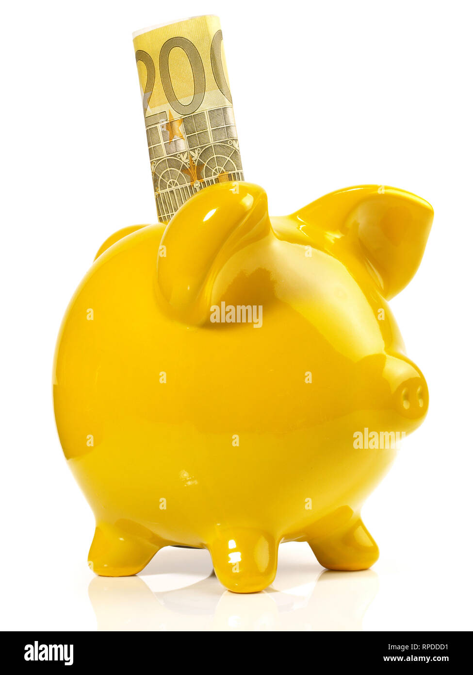 Yellow Piggy Bank on white Background Stock Photo - Alamy