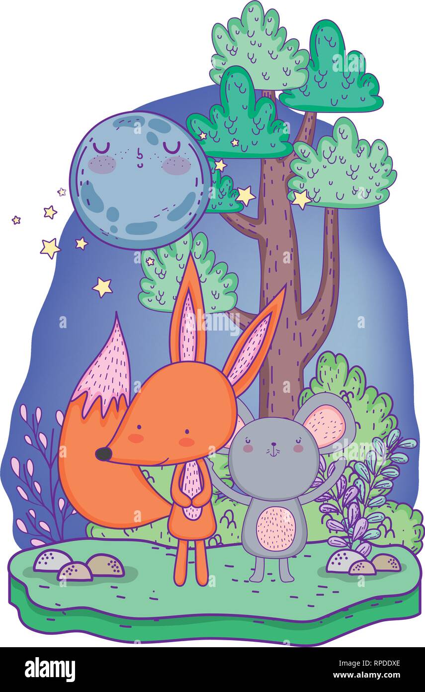 little fox and mouse in the landscape characters Stock Vector Image ...