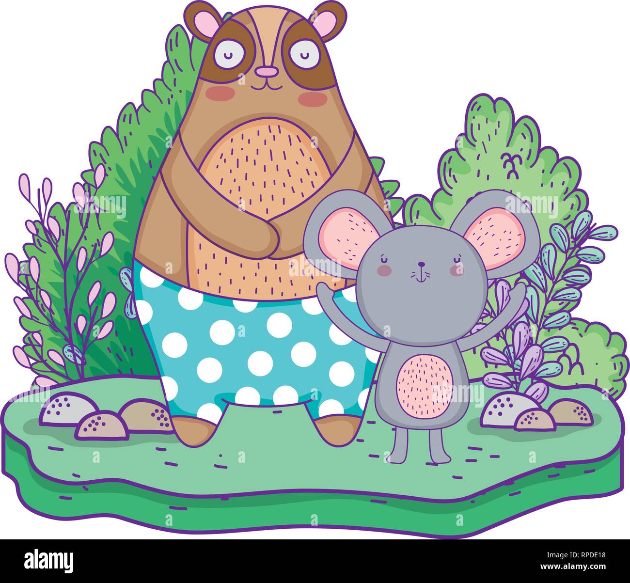 little bear teddy and mouse in the landscape Stock Vector Image & Art ...