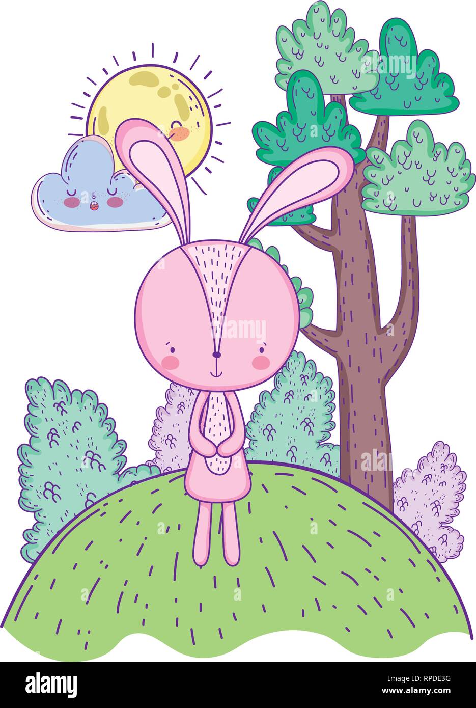 little rabbit with sun kawaii in the landscape Stock Vector Image & Art ...