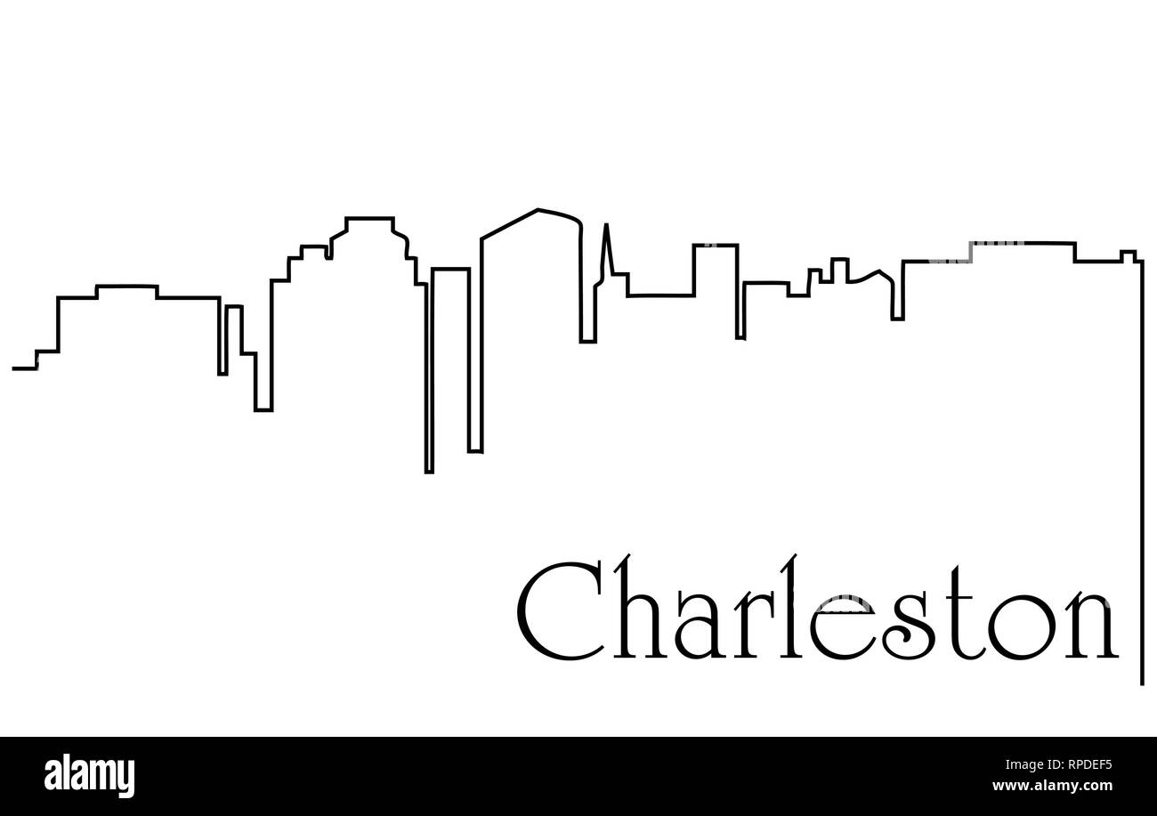 Charleston city one line drawing abstract background with cityscape ...